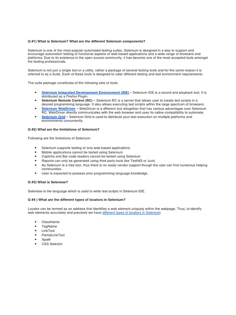 Selenium Question and Answer | PDF | Selenium (Software) | Html Element