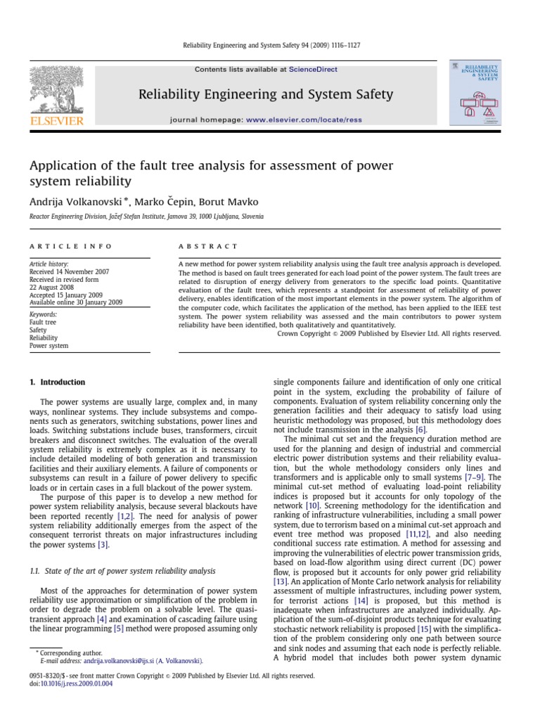 Application of The Fault Tree Analysis For Assessment of Power System ...