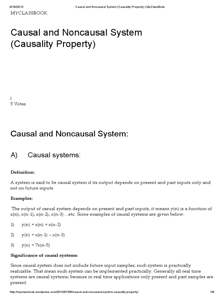 Causal and Noncausal System (Causality Property) - MyClassBook | PDF ...