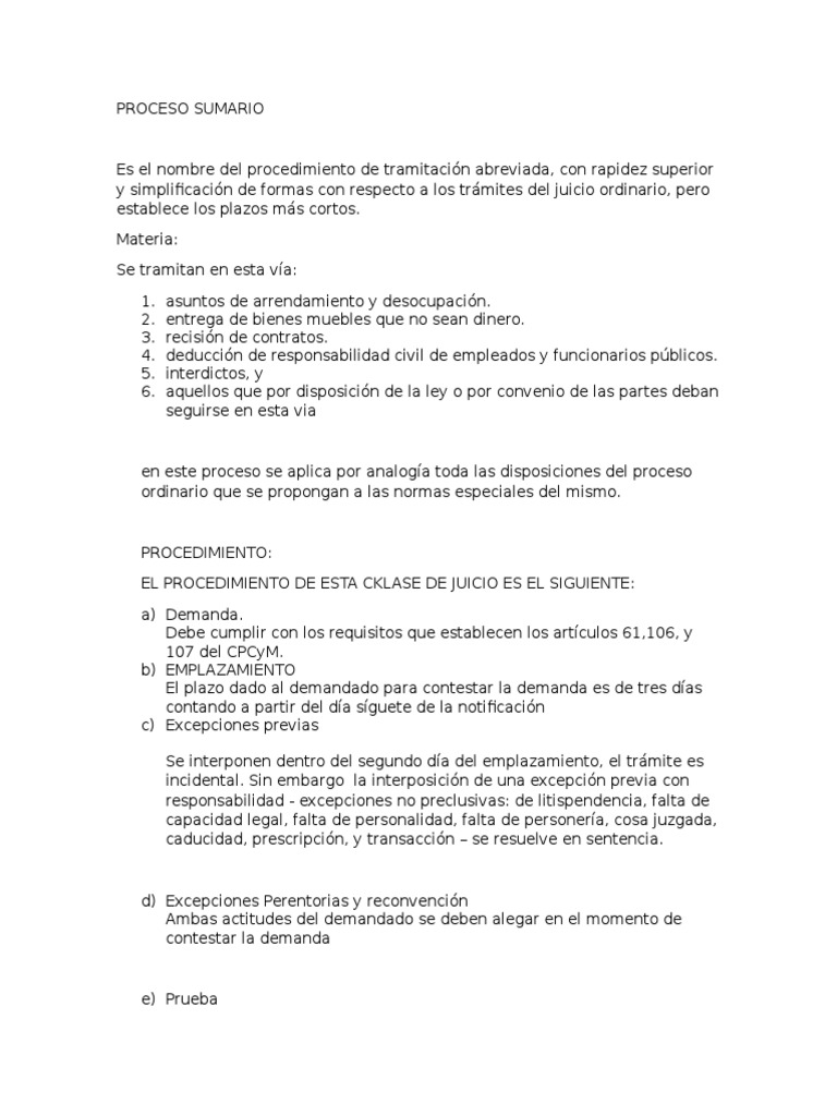 Proceso Sumario | PDF