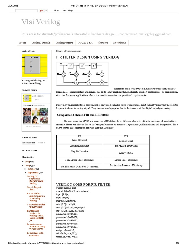 Vlsi Verilog - Fir Filter Design Using Verilog | PDF | Algorithms | Telecommunications