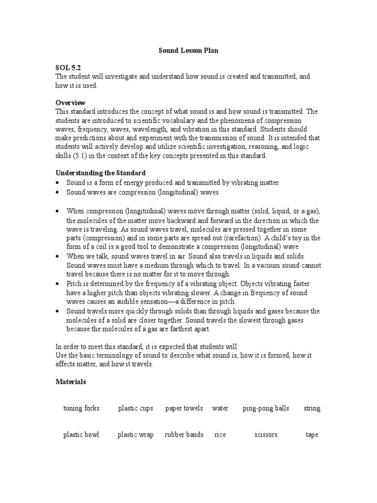 Sound Lesson Plan | PDF | Sound | Waves