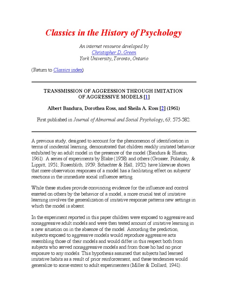 Imitation of Aggression in Children | PDF | Aggression | Imitation