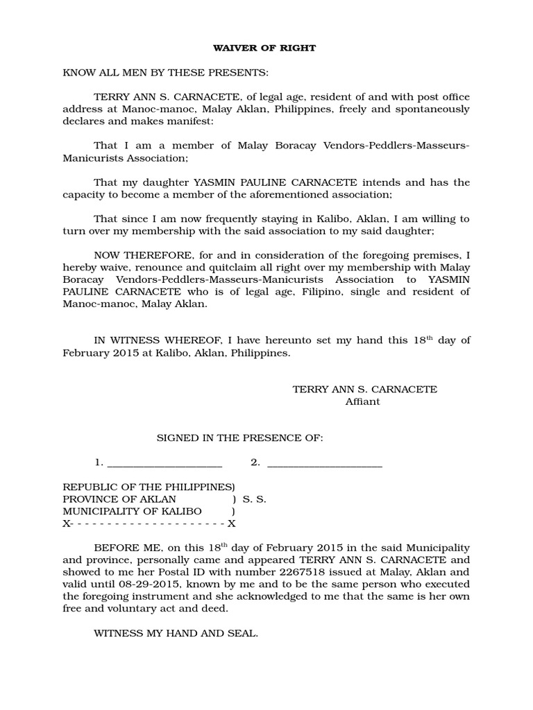 WAIVER of RIGHT | PDF