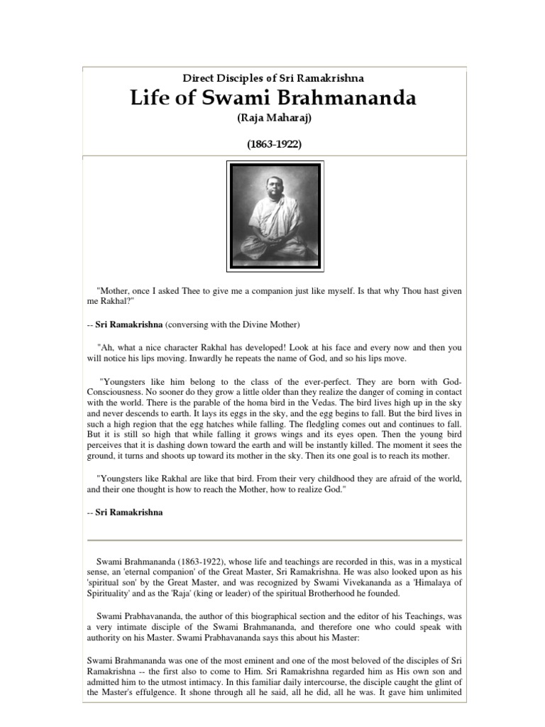 Life of Swami Brahmananda | PDF | Ramakrishna | Swami Vivekananda