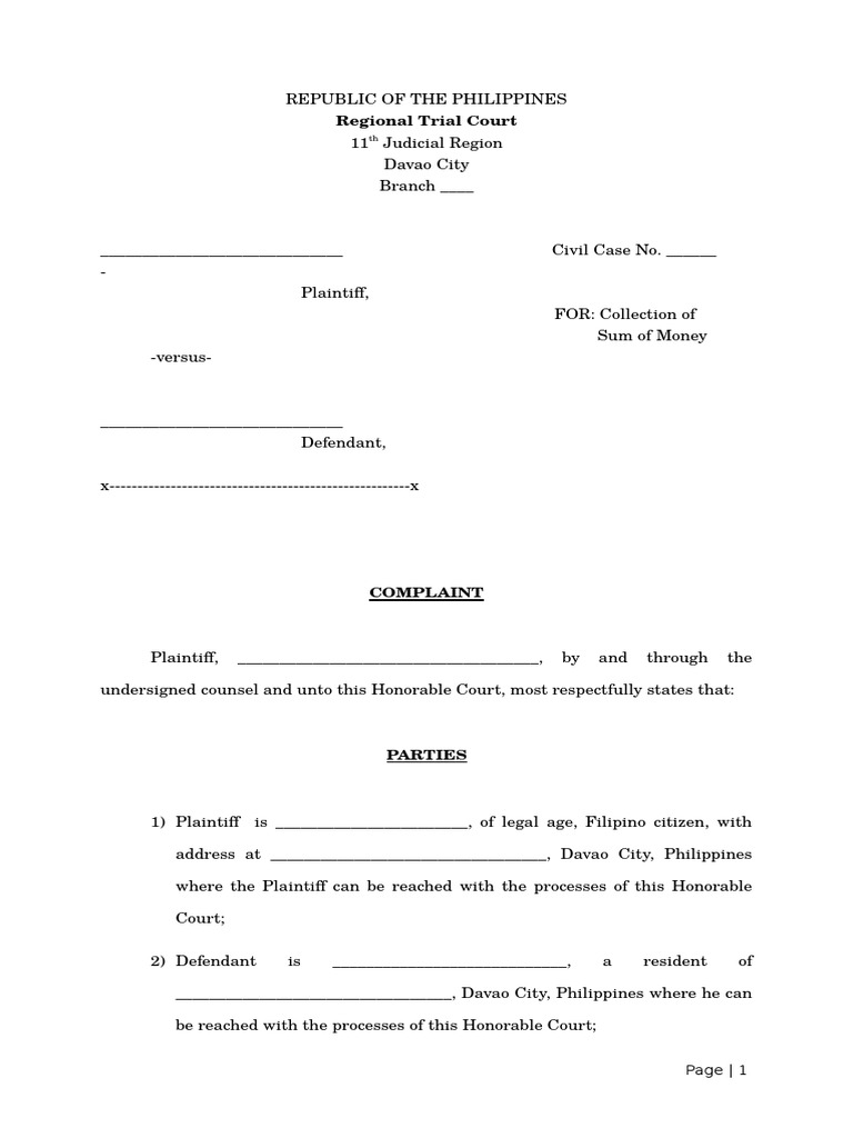 Complaint - Sample Pleading | PDF | Lawsuit | Government
