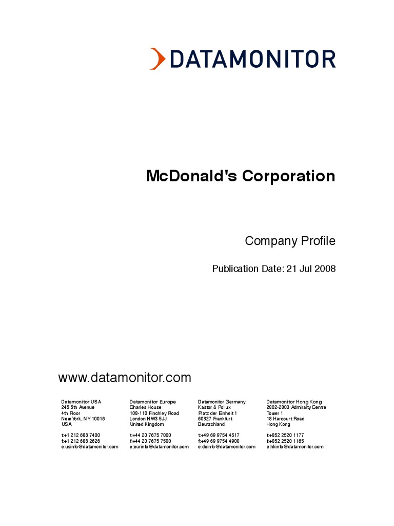 McD's SWOT Analysis (2008) | PDF | Mc Donald's | Supply Chain