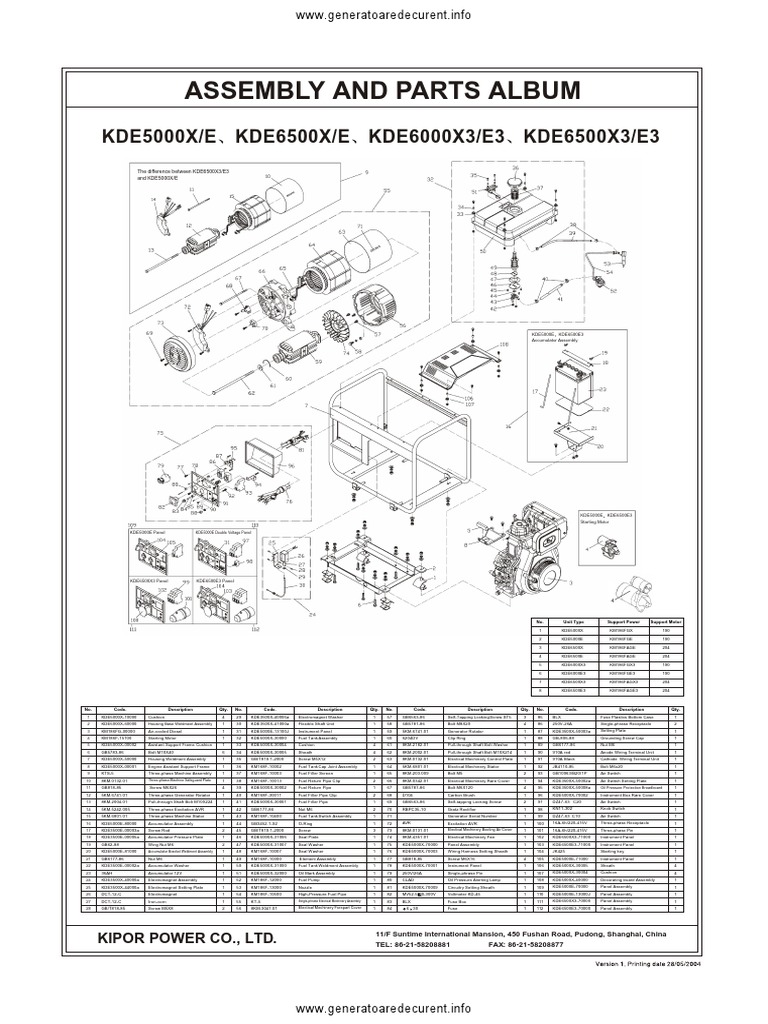 Schema Generator Curent Kipor KDE 6500X | PDF | Screw | Electric Generator