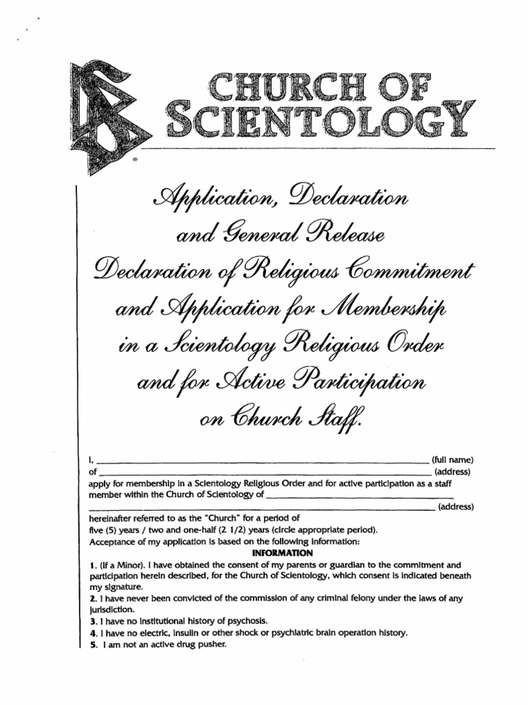 Church of Scientology 1996 Staff Contract | Law Of Agency | Social ...