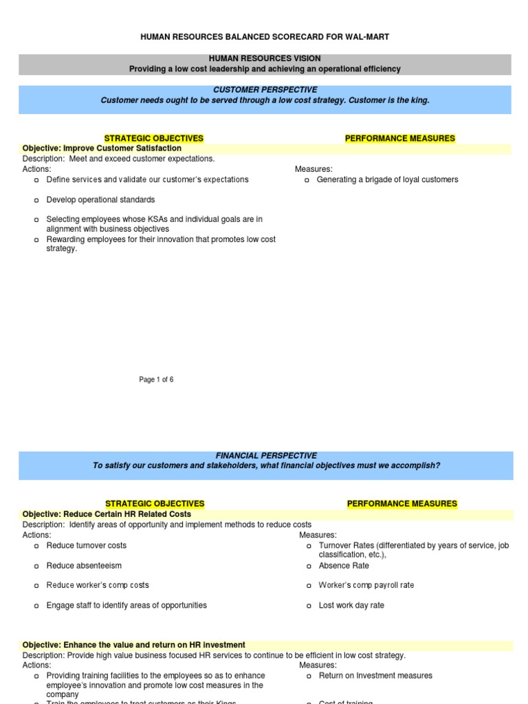HR Balanced Scorecard for Wal-Mart | PDF | Turnover (Employment ...