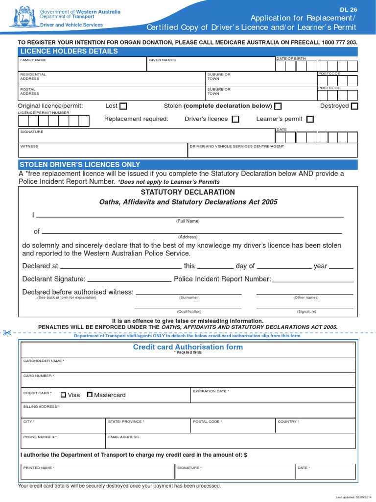 WA Driver's License Replacement Form | PDF | Identity Document | Credit ...