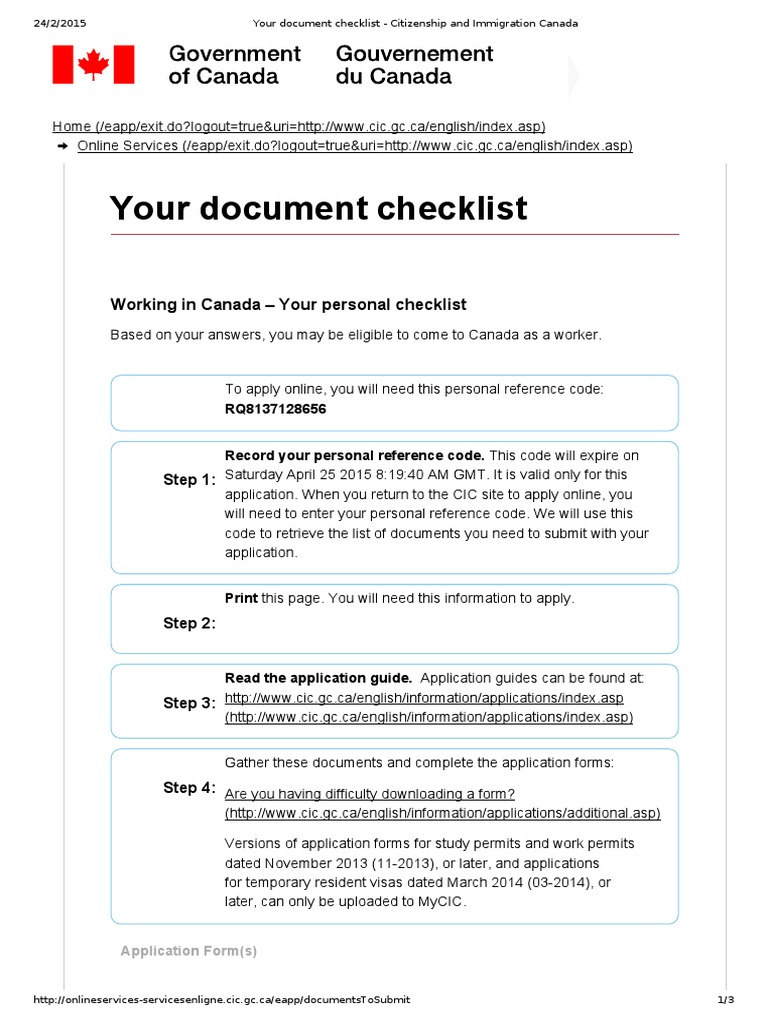 Your Document Checklist - Citizenship and Immigration Canada | PDF ...