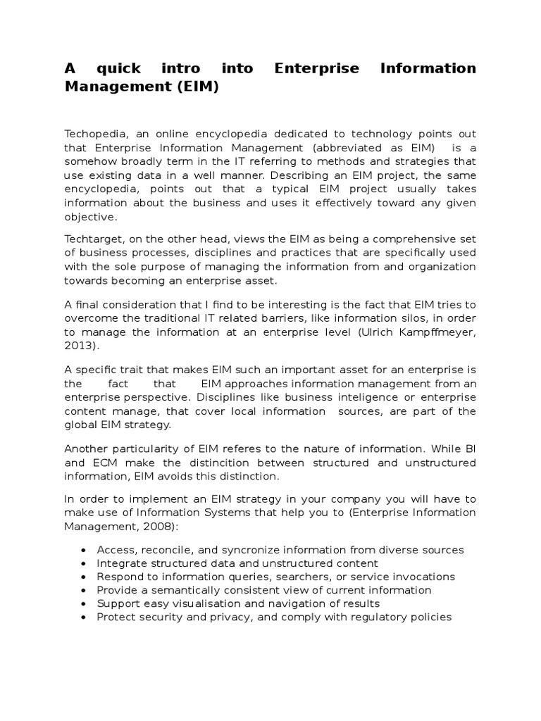 A Quick Intro Into Enterprise Information Management (EIM) | PDF ...