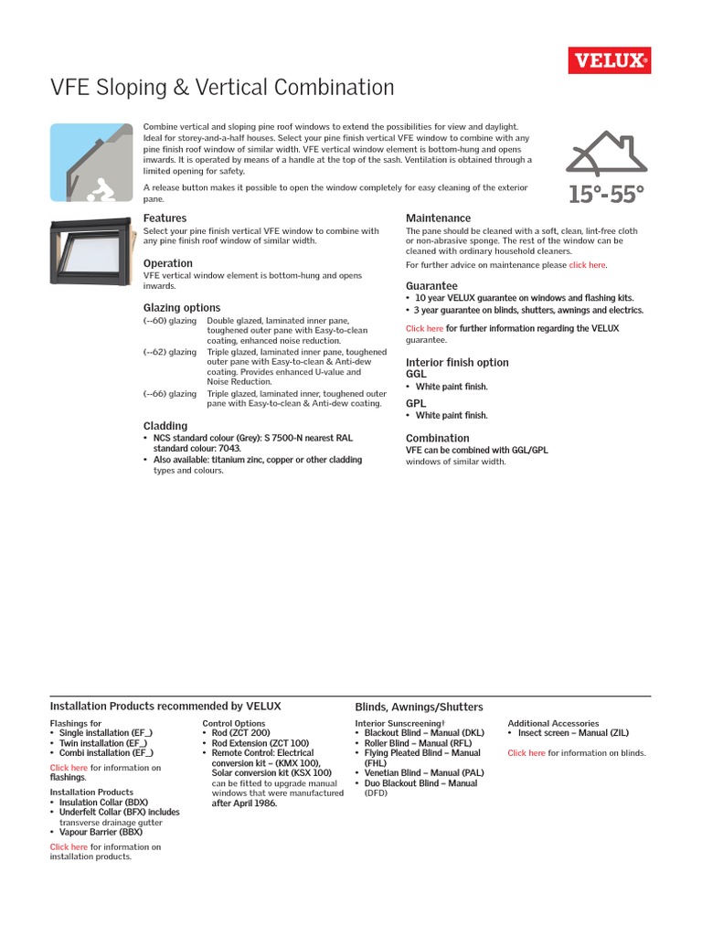 VELUX Sloping and Vertical Combo | PDF | Window | Components