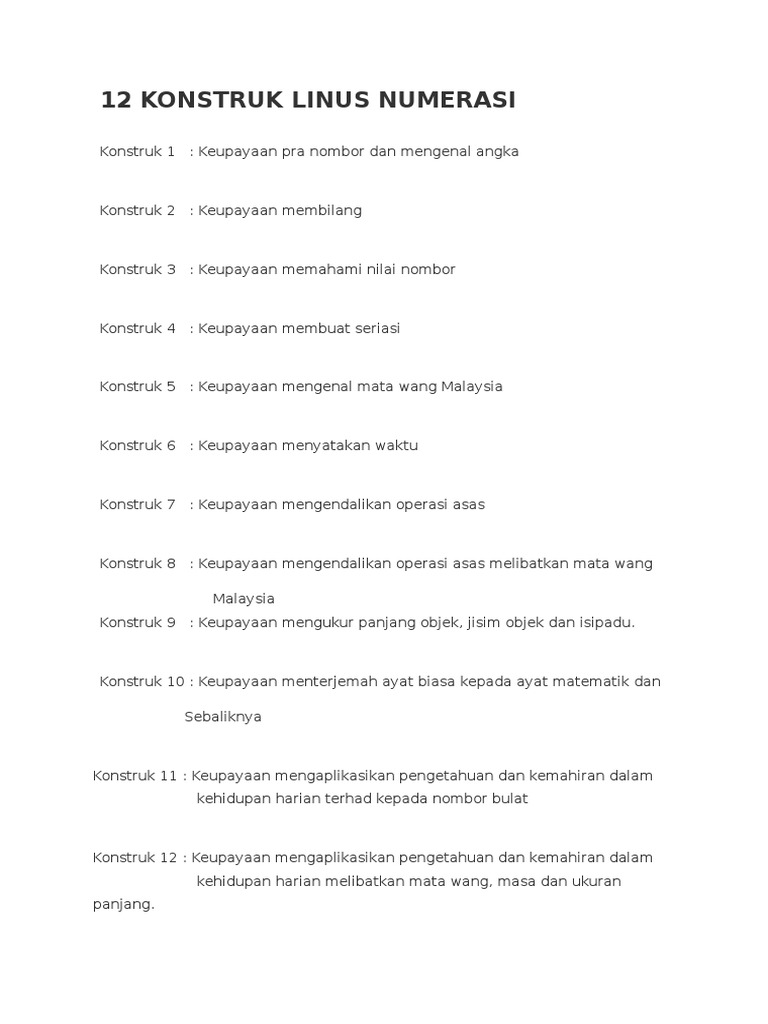 12 Konstruk Linus Numerasi | PDF