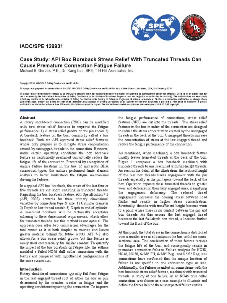 API Box Boreback Stress Relief With Truncated Threads Can Cause ...