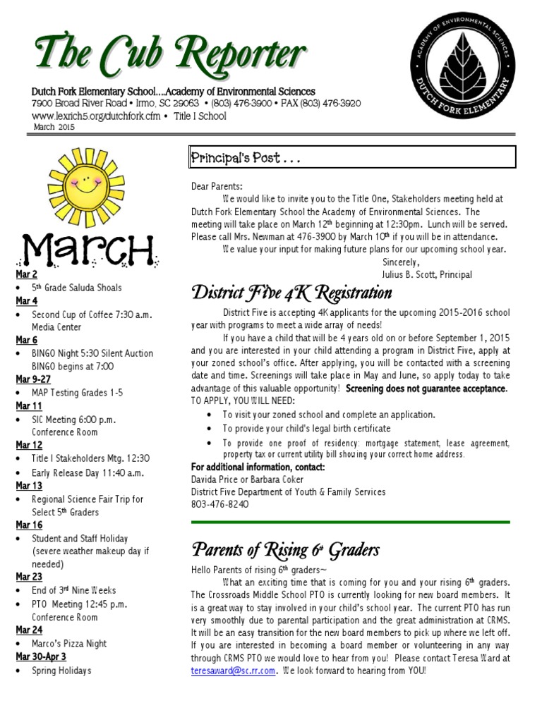 March Cub Reporter Newsletter | PDF | Schools