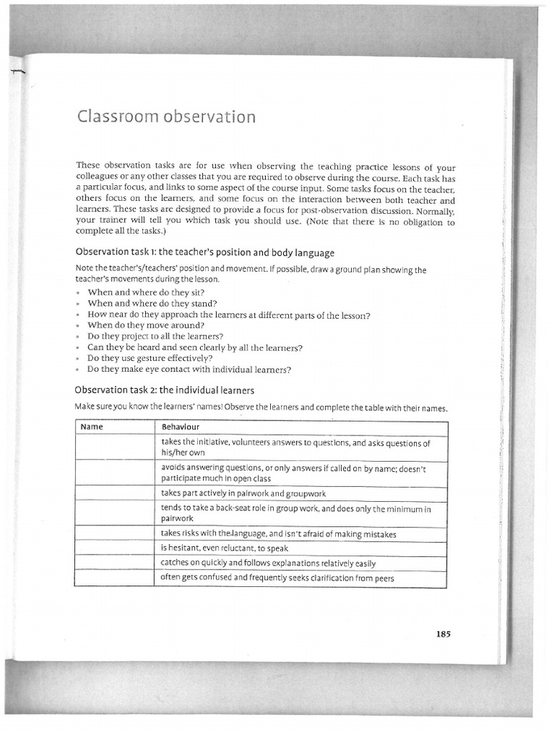 Observation Tasks - From The CELTA Course Trainee Book | PDF