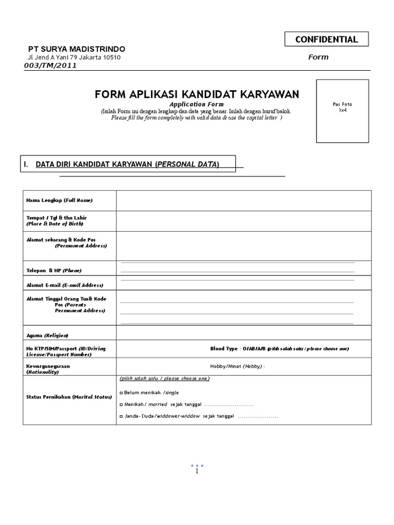 Form Aplikasi Karyawan
