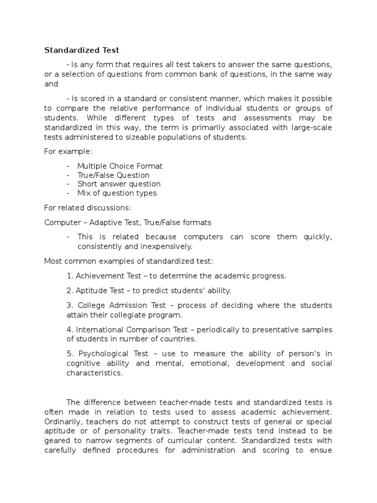 Differences Between Standardized and Teacher-Made Tests | PDF ...