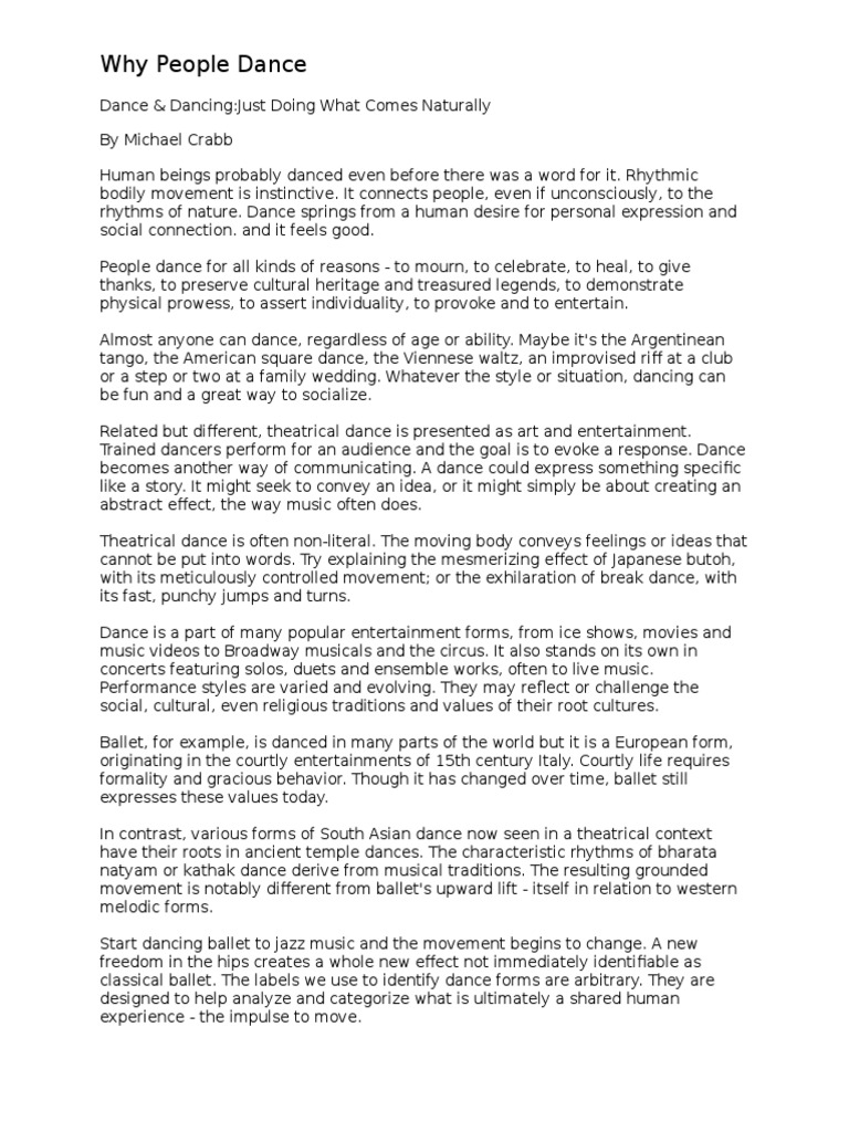 Why People Dance | PDF | Dances | Ballet