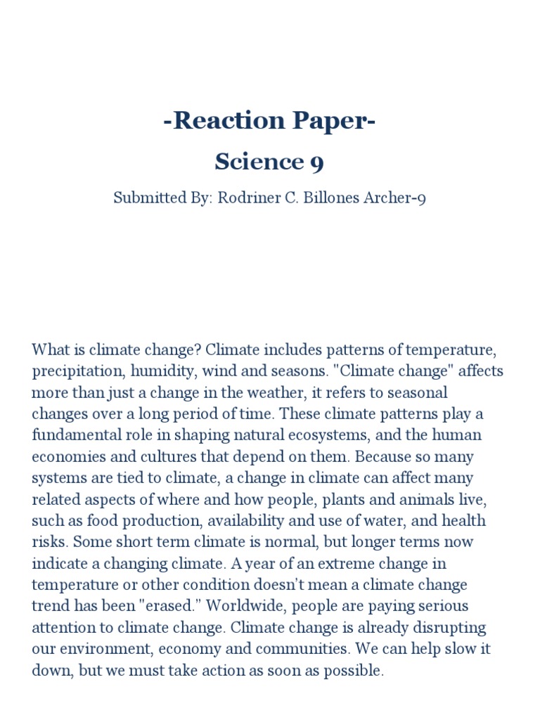 Reaction Paper | Climate Change | Nature