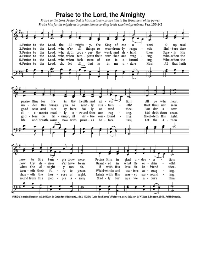 Praise to the Lord: Hymn Lyrics | PDF | Religion & Spirituality | Poetry