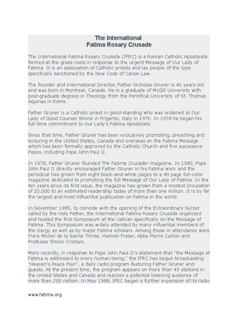 The International Fatima Rosary Crusade | PDF | Our Lady Of Fátima ...