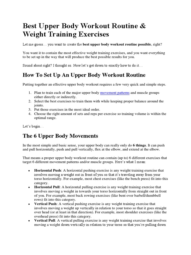 Best Upper Body Workout Routine | Download Free PDF | Weight Training ...