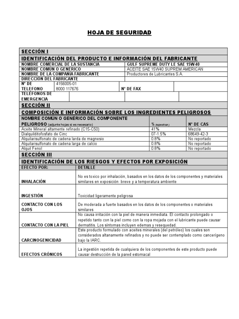 Hoja de Seguridad Modelo | PDF | Solubilidad | Agua