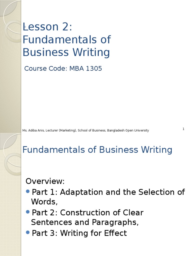 Business Writing Fundamentals Overview | PDF | Paragraph | Sales