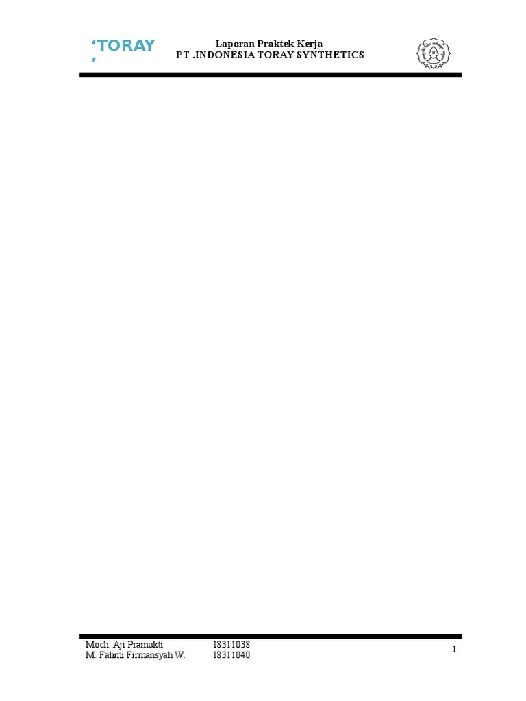 Laporan Kerja Praktek PT. Indonesia Toray Synthetics, Tangerang, Banten ...