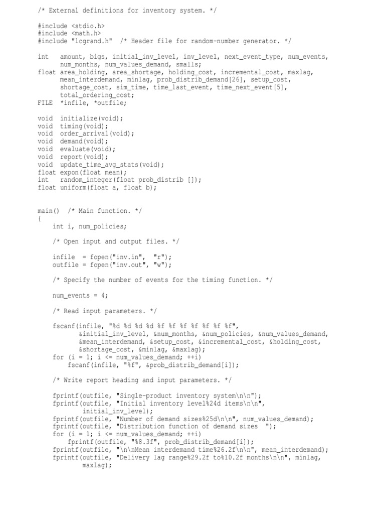 Modelo de Simulación Inventario en C++ | PDF | Applied Mathematics ...