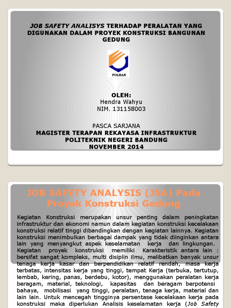Job Safety Analysis (Jsa) Pada Proyek Gedung | PDF