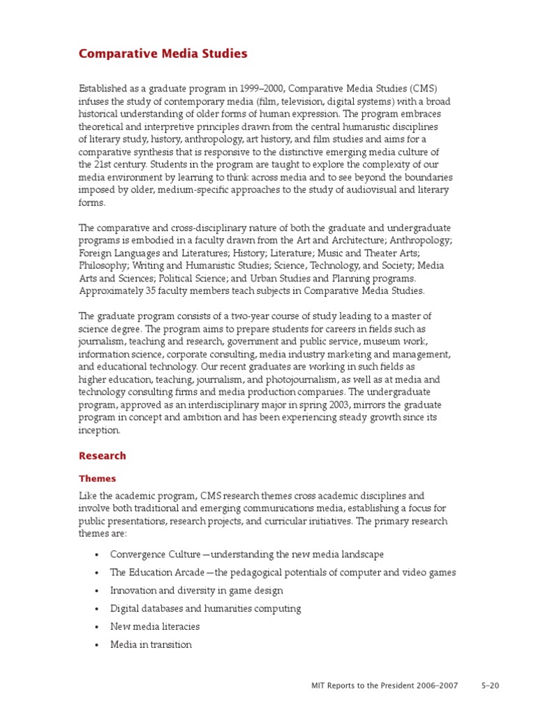Comparative Media Studies Overview | PDF | Massachusetts Institute Of ...