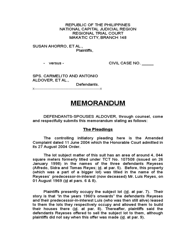 Memorandum | Foreclosure | Real Property Law