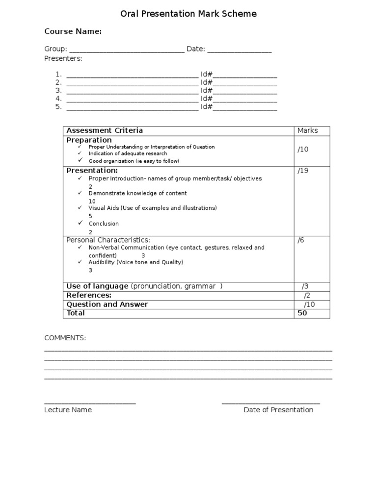 Oral Presentation Assessment Criteria | PDF