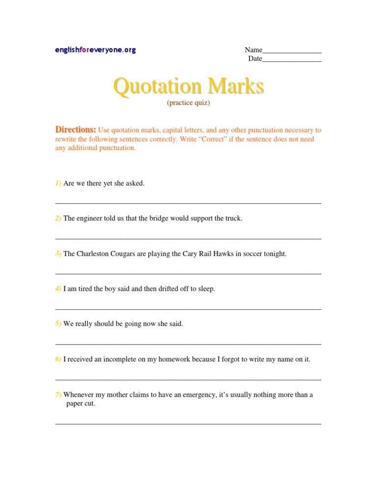 Quotation Marks Practice Quiz | PDF