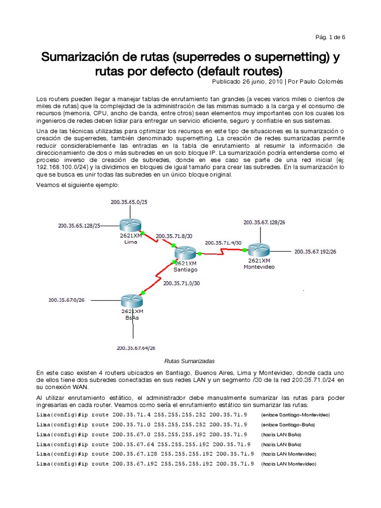 Optimización de tablas de enrutamiento mediante sumarización de rutas y uso de rutas por defecto ...