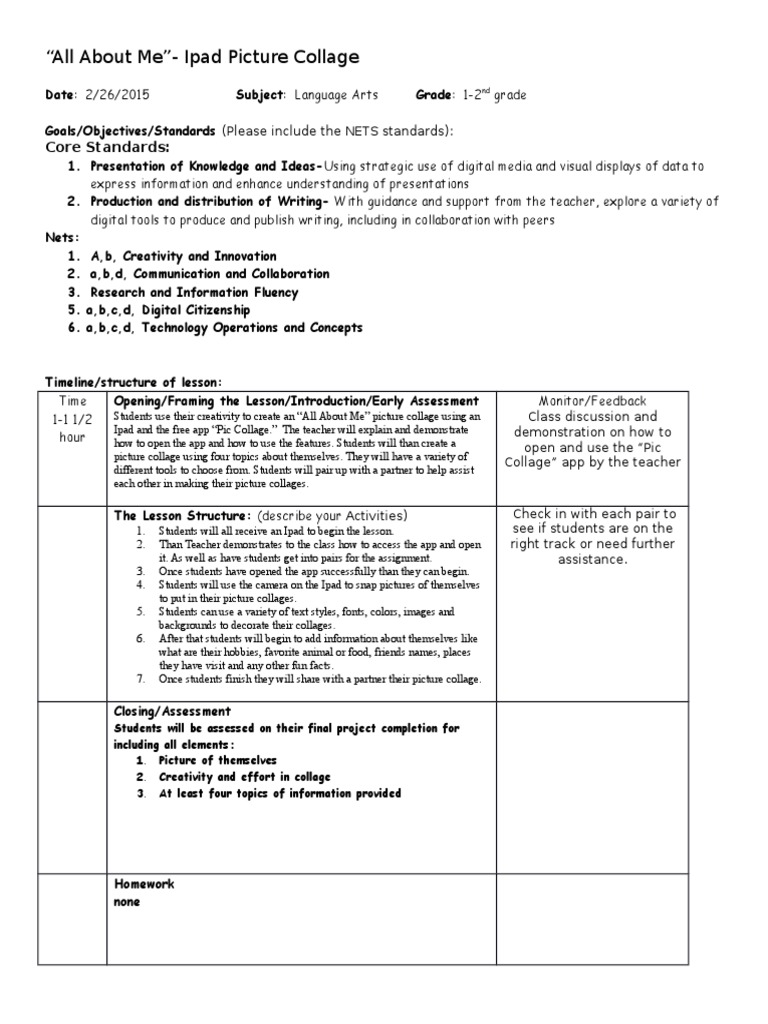 Lesson Plan Template-Pic Collage | PDF | Lesson Plan | Pedagogy