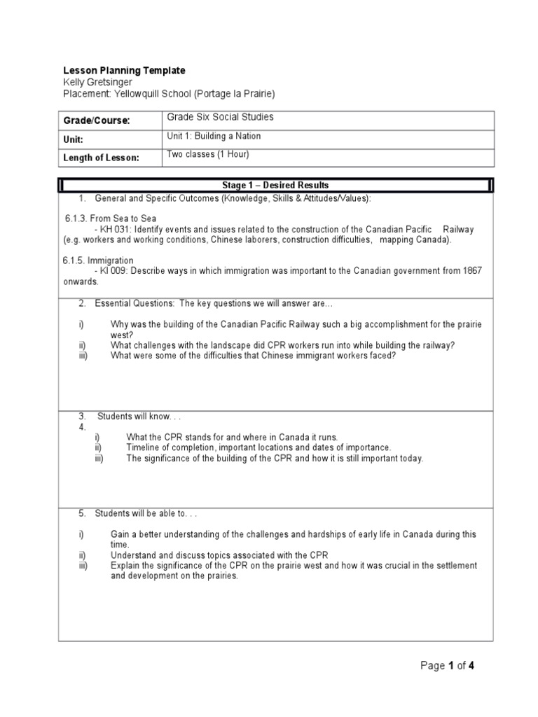 Canadian Pacific Railway Lesson | PDF | Educational Assessment | Pedagogy