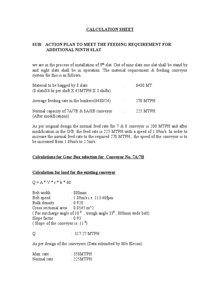 Calculations For Gear Box Selection For 7 | PDF