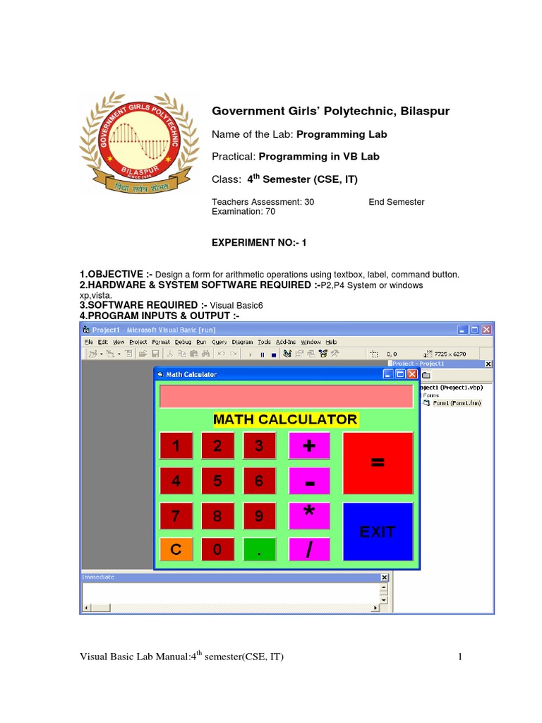 Visual Basic Lab Manual PDF | PDF | Windows Vista | Active X Data Objects