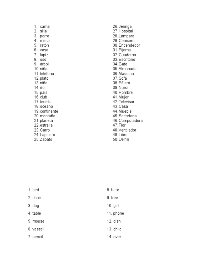 50 Nombres Comunes | PDF