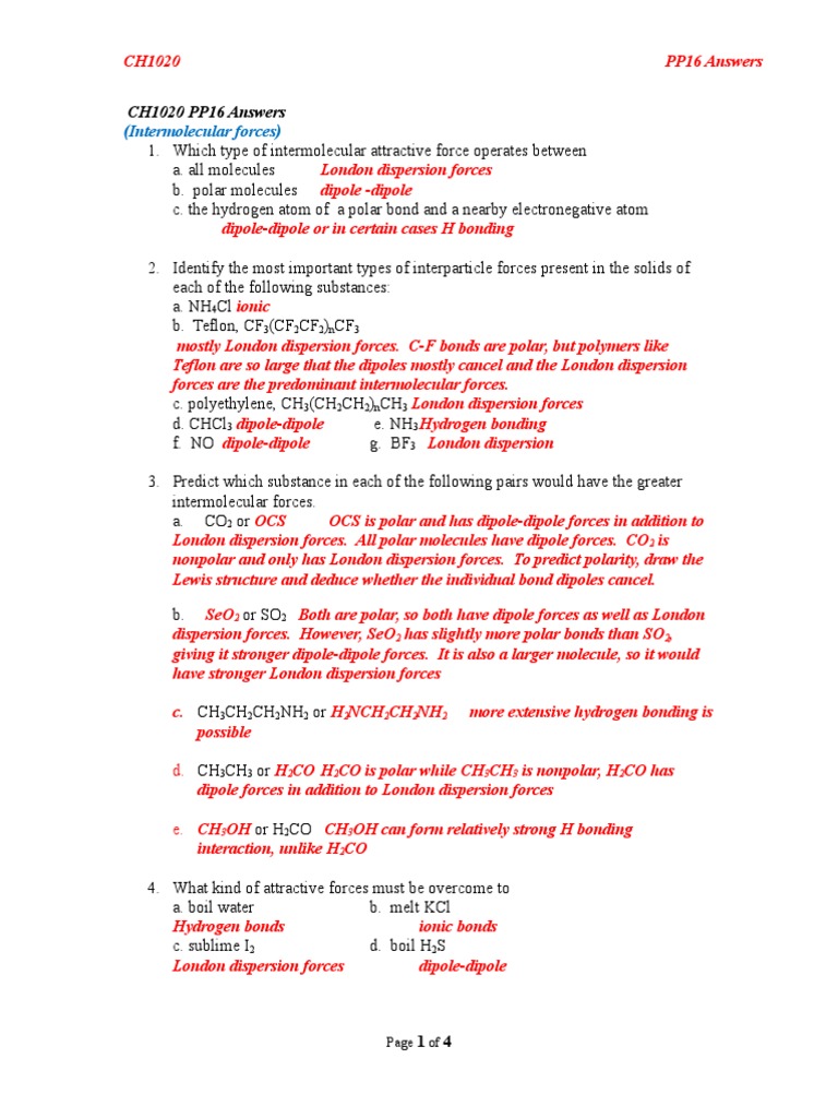 Practice Problems 16 Answers | PDF | Intermolecular Force | Chemical ...