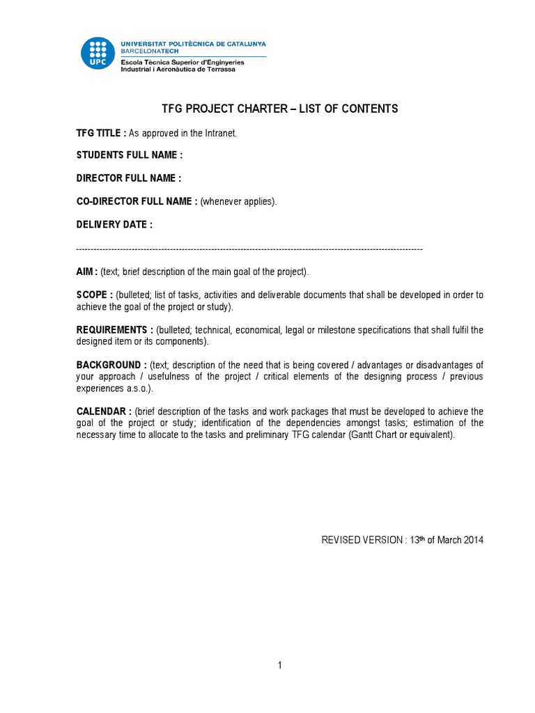 TFG Project Charter Template | PDF | Computers