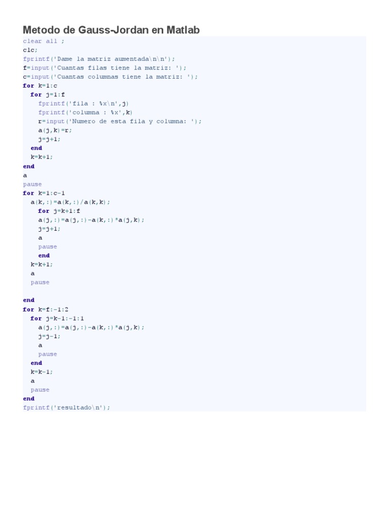 Metodo de Gauss Matlab :3 | PDF | Matriz (Matemáticas) | Álgebra
