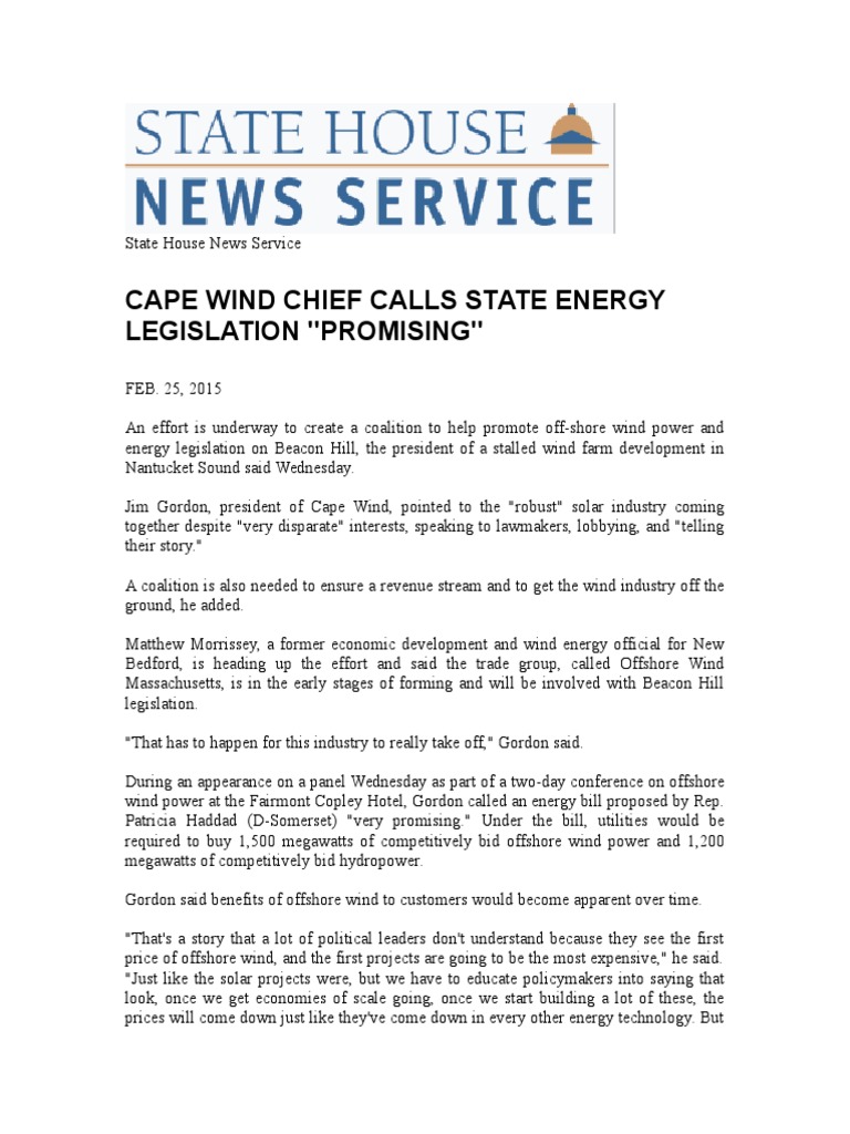 2-23 State House News Service | PDF | Wind Power | Sustainable Energy
