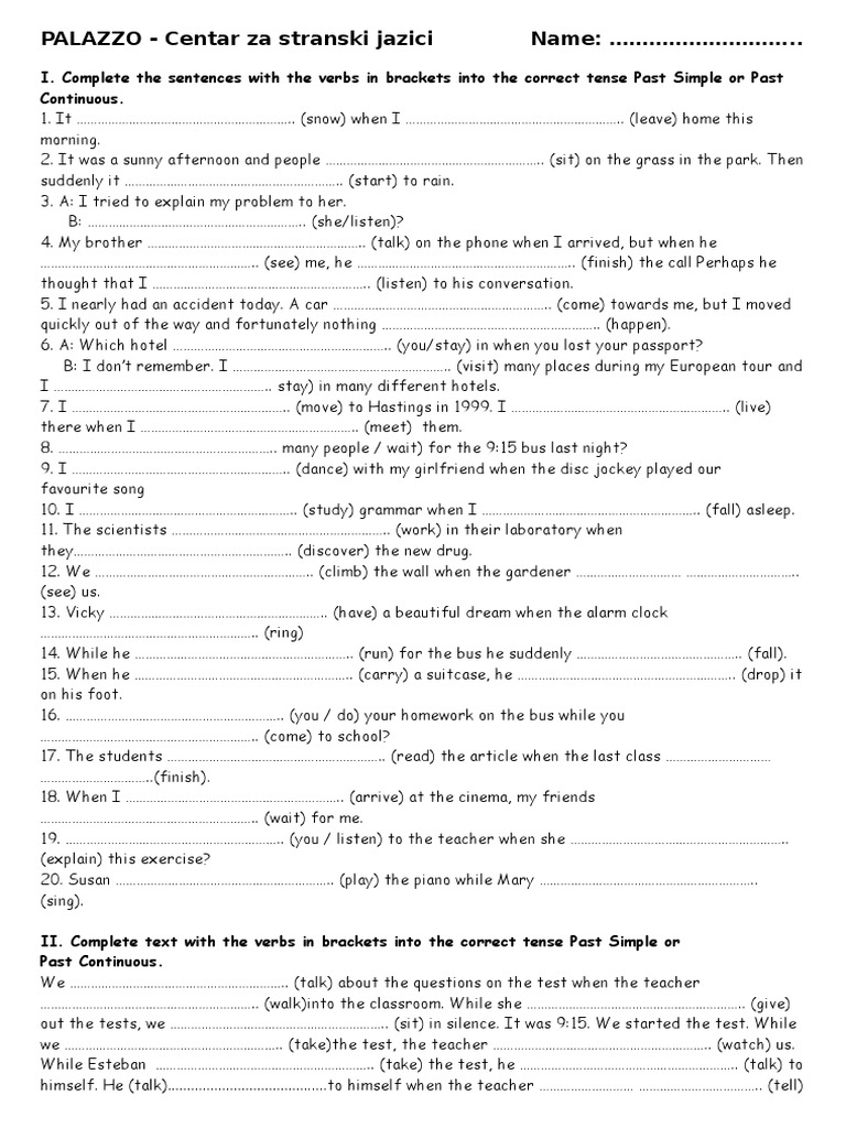 Narrative Tenses Past Simple Past Continuous and Past Perfect | PDF ...