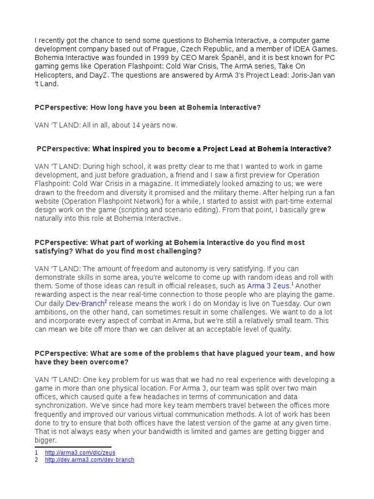 Bohemia Interactive Interview Insights | PDF | Multi Core Processor | Video Games